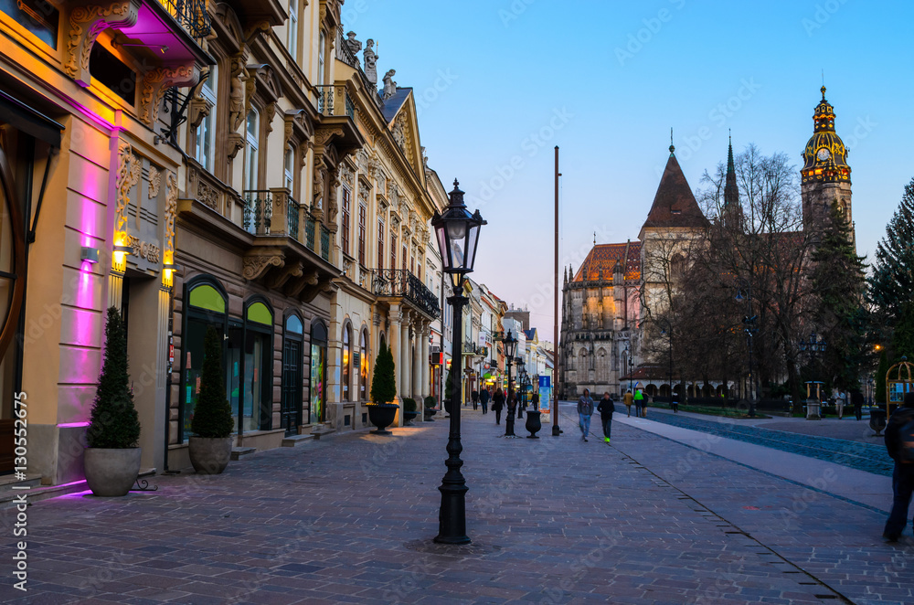 Architecture of the main street of Kosice and St. Elisabeth Cathedral ...