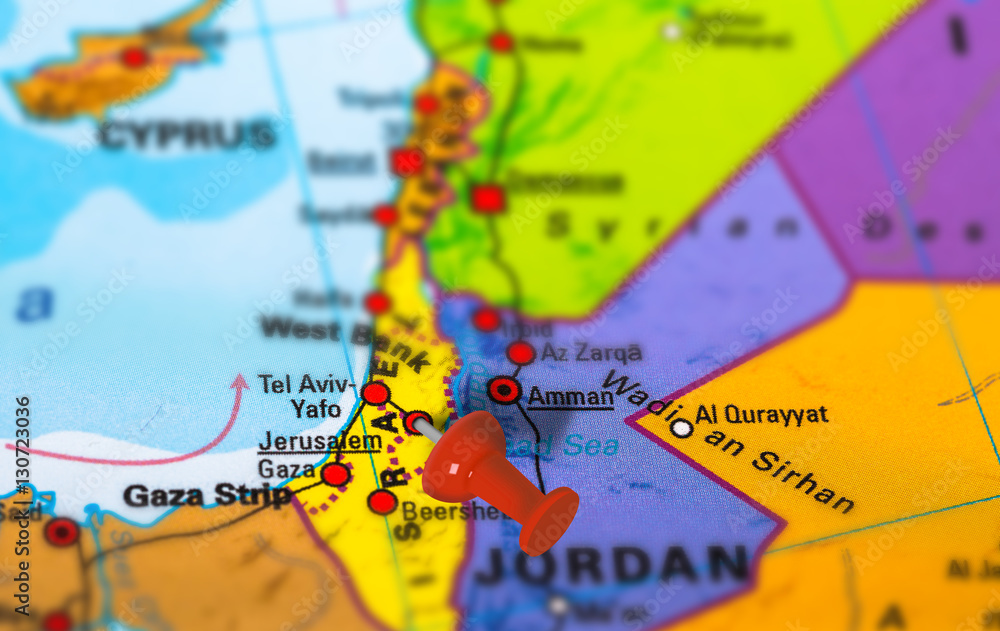 Stock-Foto „Jerusalem in Israel pinned on colorful political map of ...