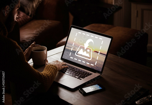 User with Laptop in Dark Room Mockup. Buy this stock template and ...