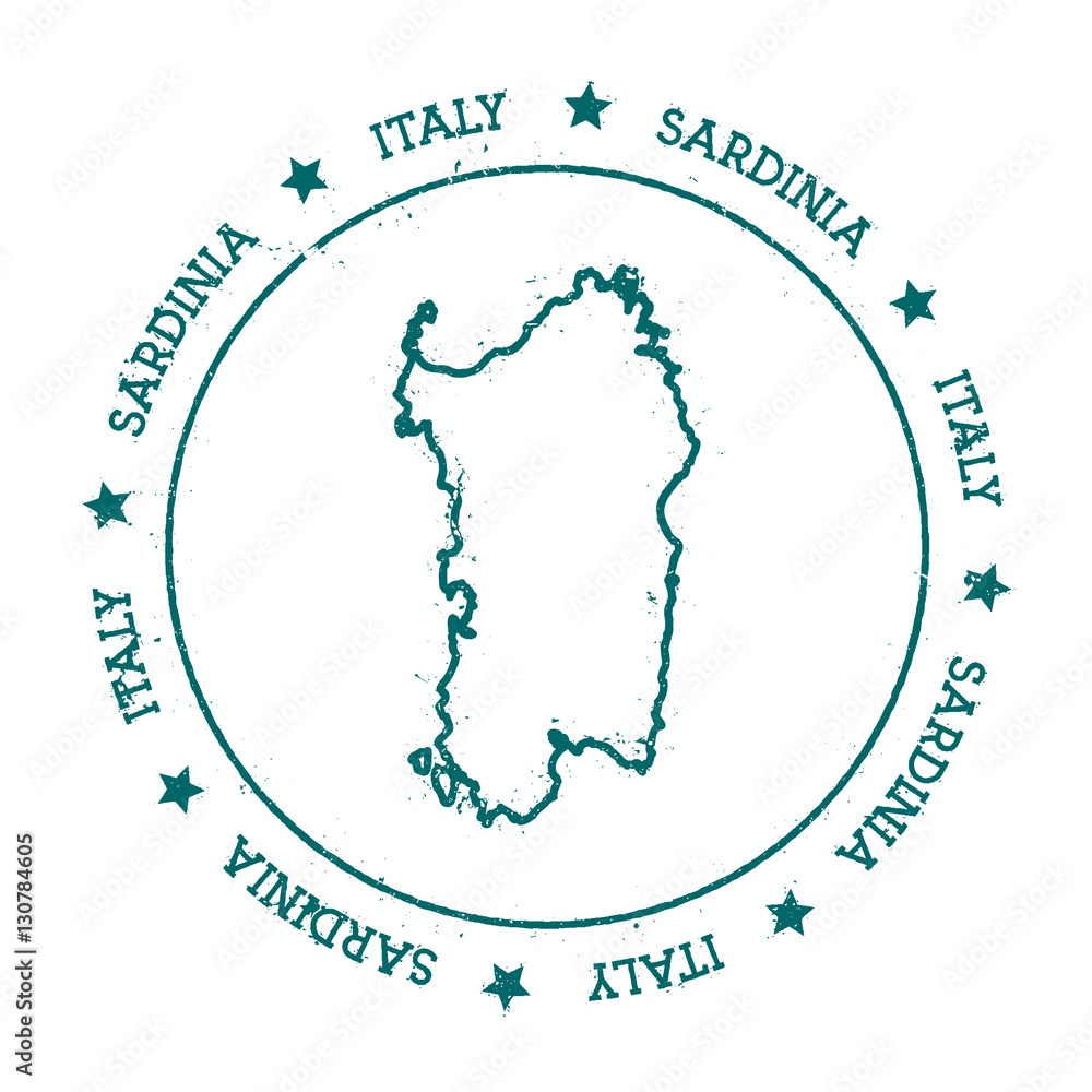 Sardinia vector map. Distressed travel stamp with text wrapped around a ...