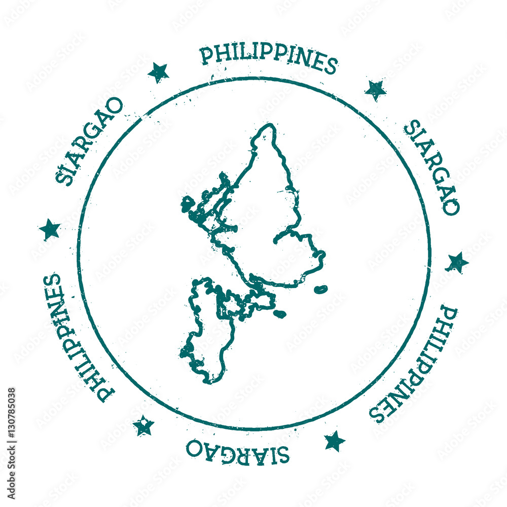 Siargao vector map. Distressed travel stamp with text wrapped around a ...