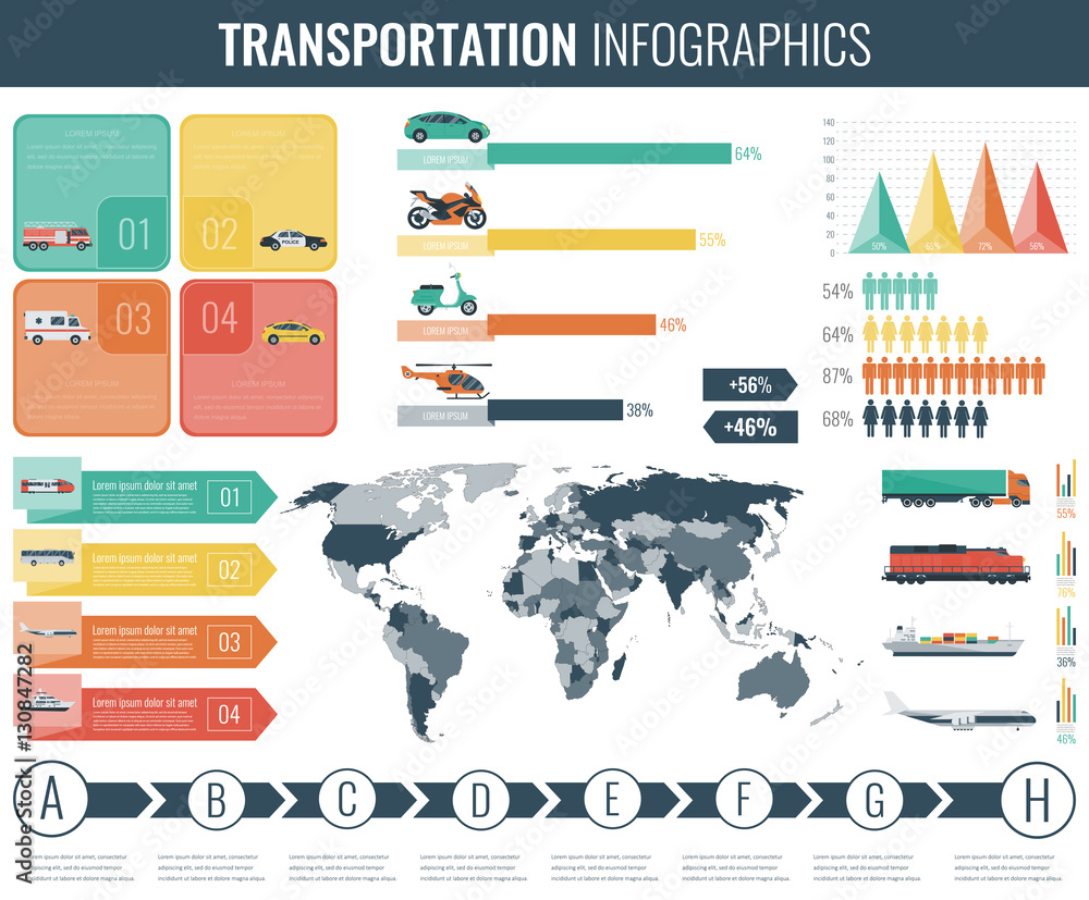 Transportation Infographics set. Individual and public transport with ...