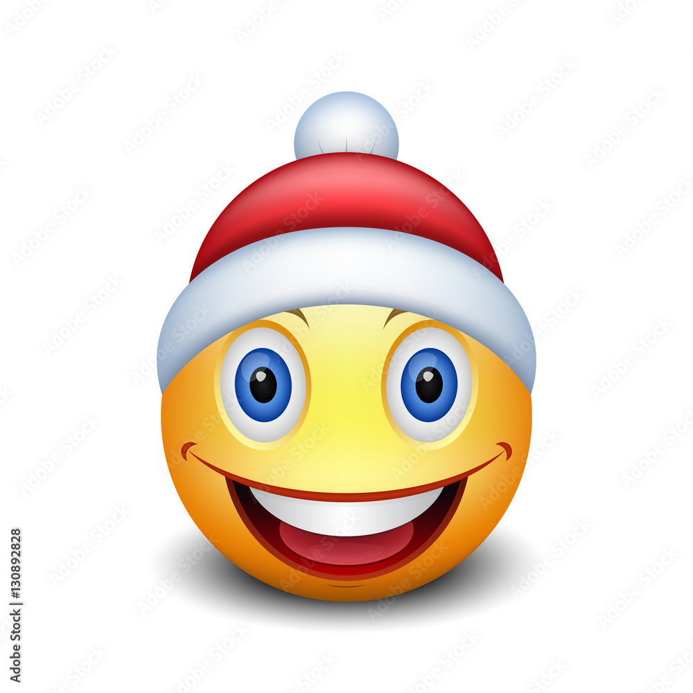 Cartoon emoticon smiley with Santa Hat, vector isolated color ...