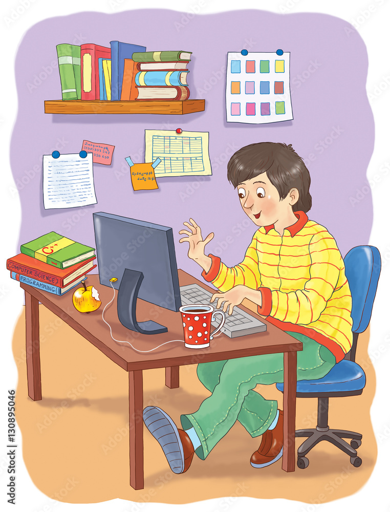 Professions. Coloring page. A programmer. Cute and funny cartoon ...