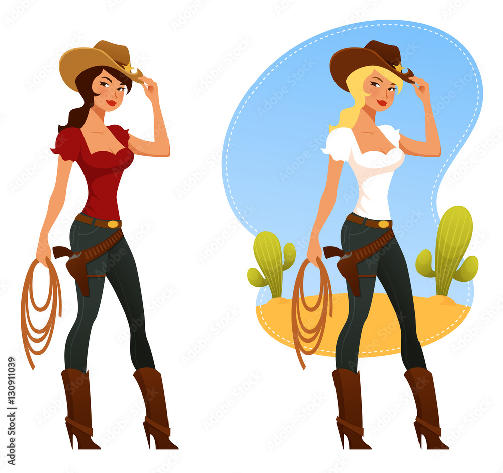cute cartoon rodeo girls with lasso and cowboy hat Stock Vector | Adobe ...