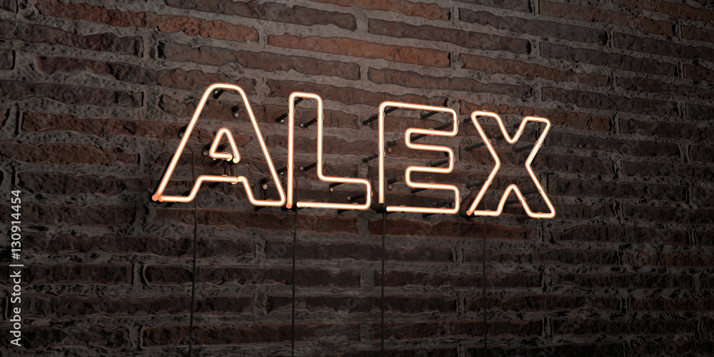 ALEX -Realistic Neon Sign on Brick Wall background - 3D rendered ...