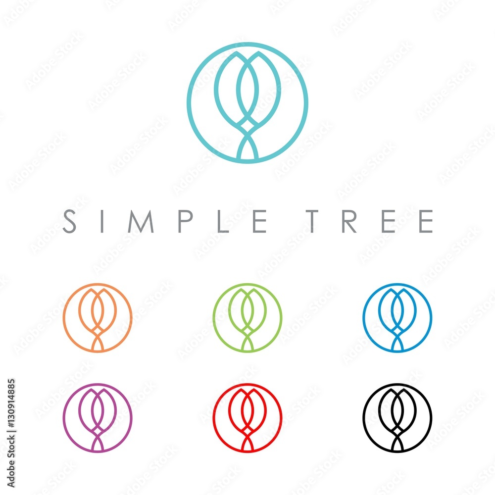 Simple Logo of a Tree Circle Outline Leaf Design Stock Vector | Adobe Stock