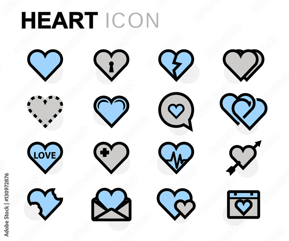 Stock-Vektorgrafik „Vector flat heart icons set“ | Adobe Stock
