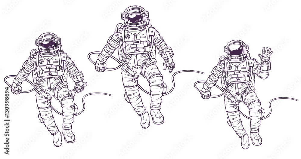Vector set of illustrations cosmonauts Stock Vector | Adobe Stock