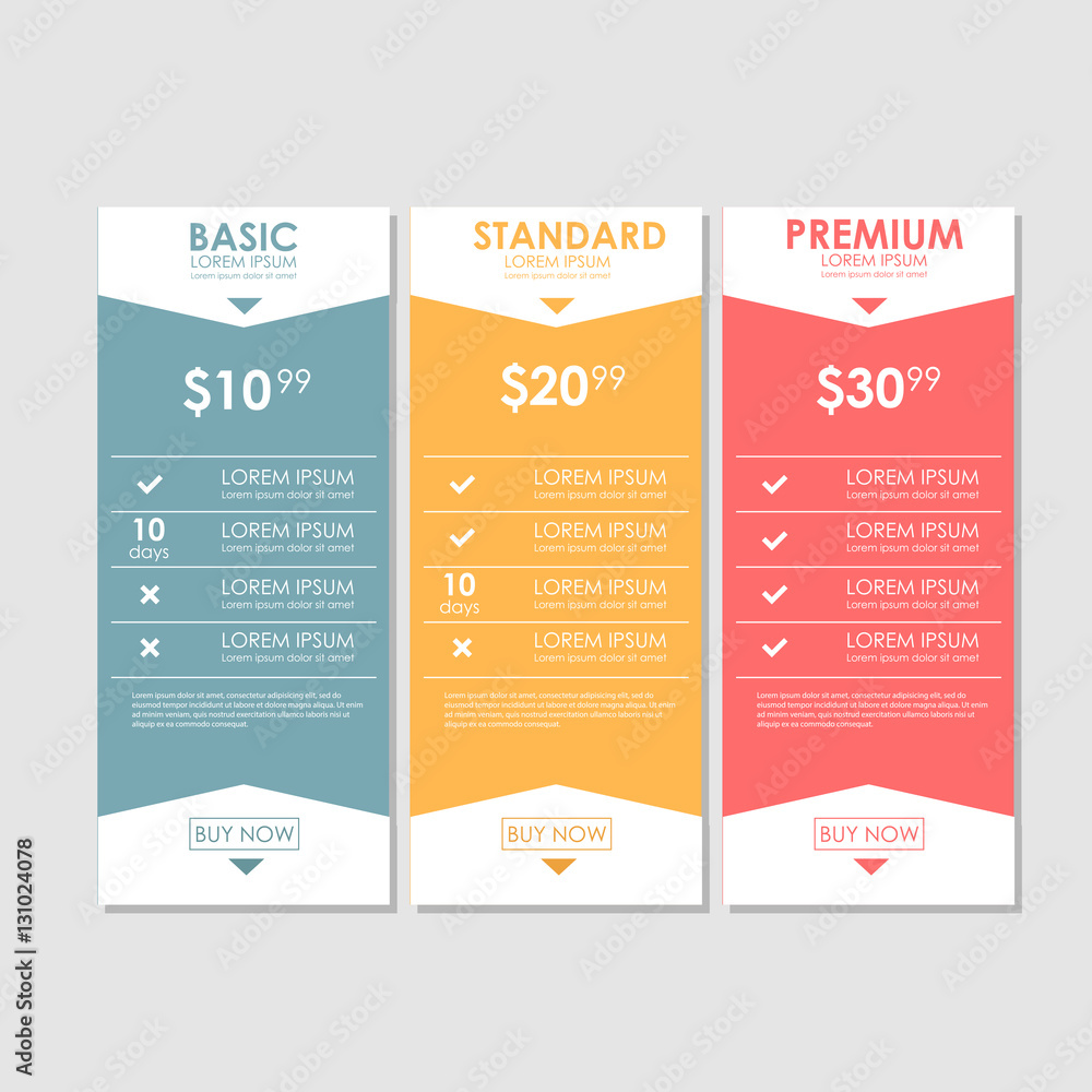 Set offer tariffs. ui ux vector banner for web app. set pricing table ...