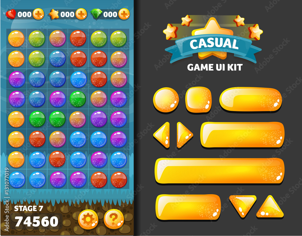 background and buttons for mobile game development, ui design kit Stock ...