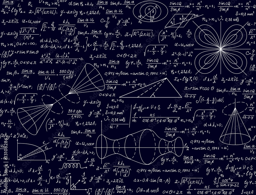 Mathematical scientific vector seamless texture with handwritten plots ...