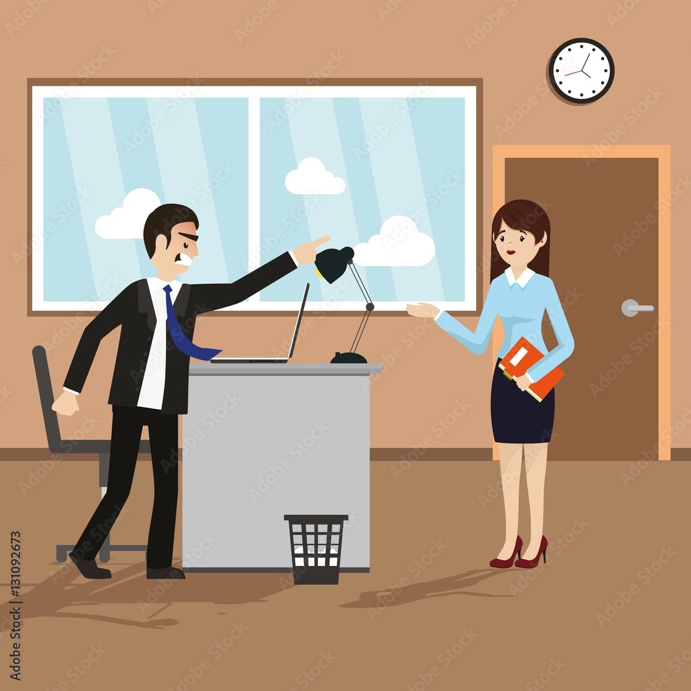 Angry boss shouting at his woman employee Stock Vector | Adobe Stock
