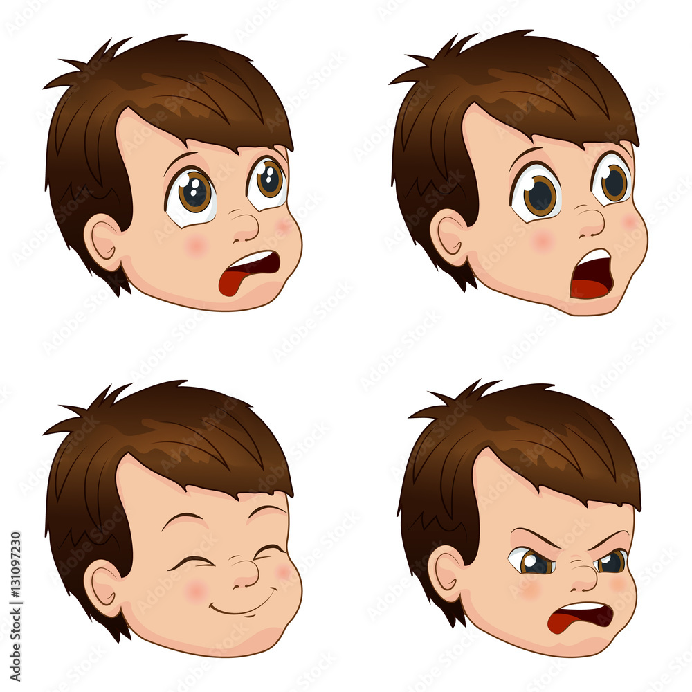 Vector Illustration set of cute little boy faces showing different ...