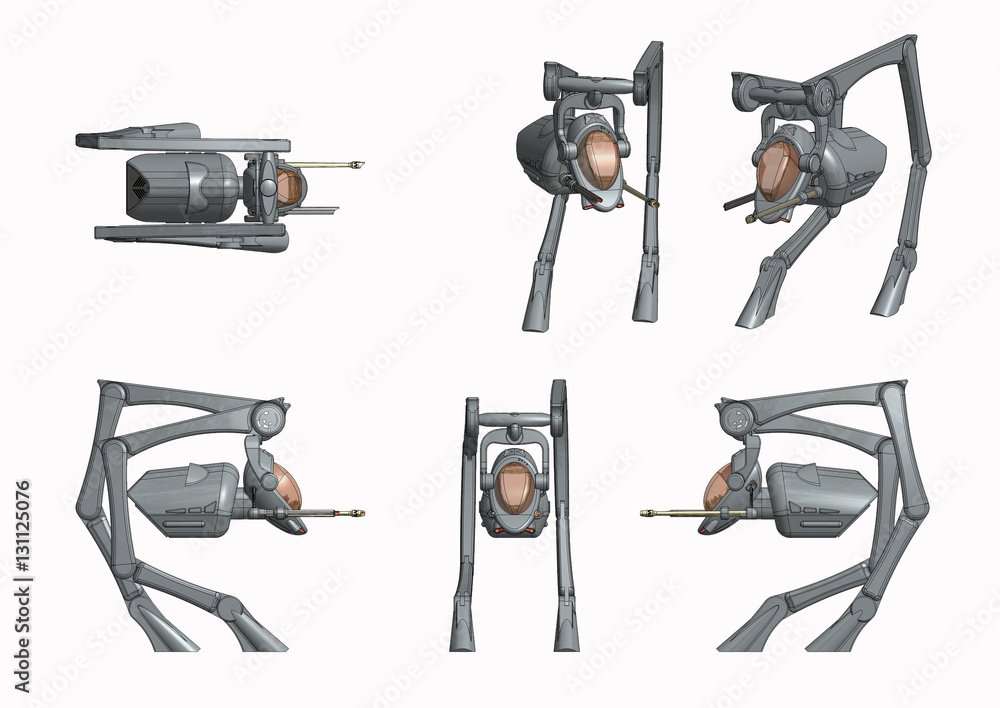 Science Fiction CAD Design - rendered orthographic Drawing of Walker ...