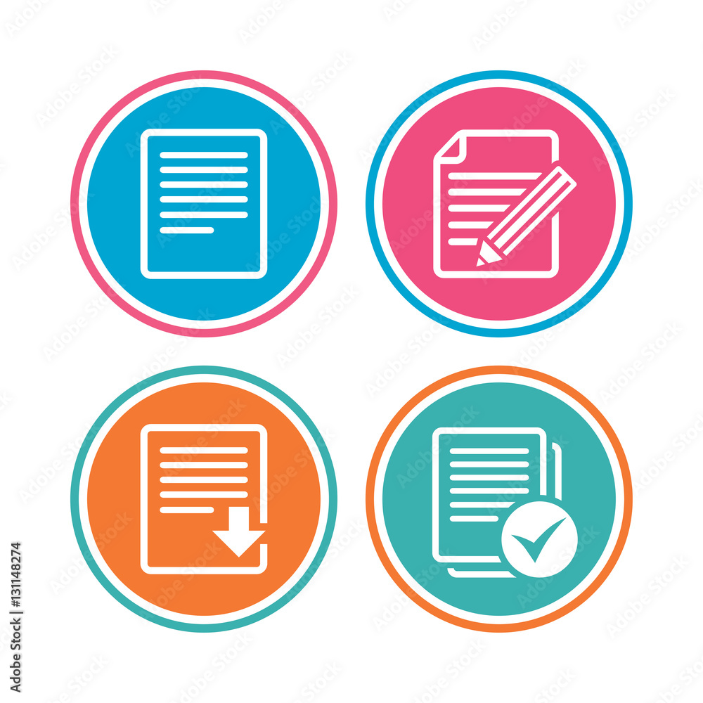 Stock-Vektorgrafik „Document icons. Download file and checkbox ...