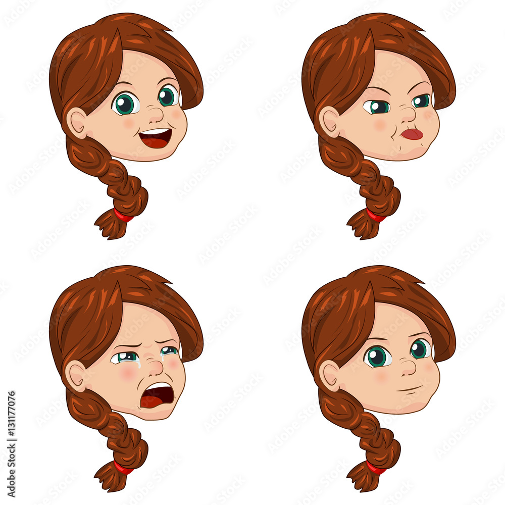 Vector Illustration set of cute little girl faces showing different ...