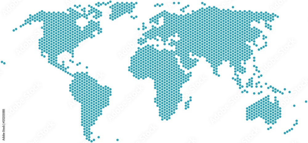 Hexagon shape world map on white background, vector illustration. Stock ...