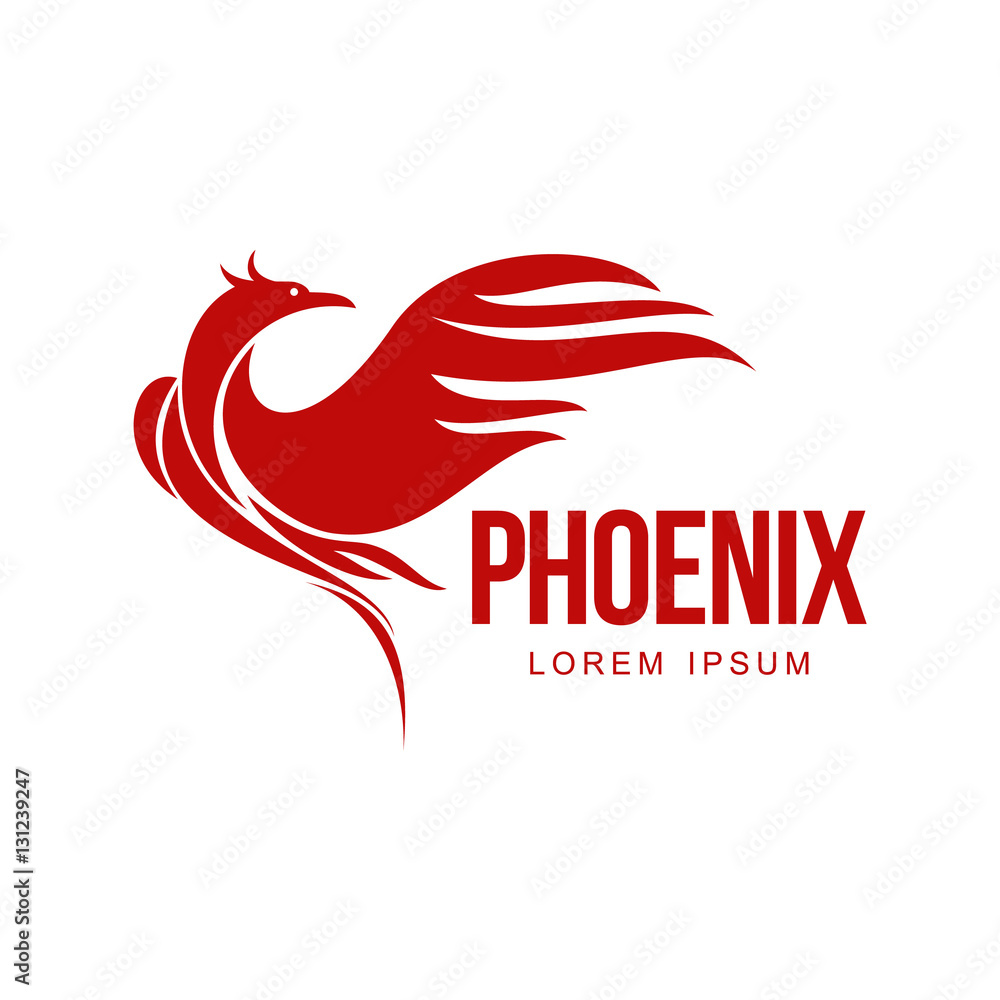 Stylized graphic phoenix bird resurrecting in flame logo template ...