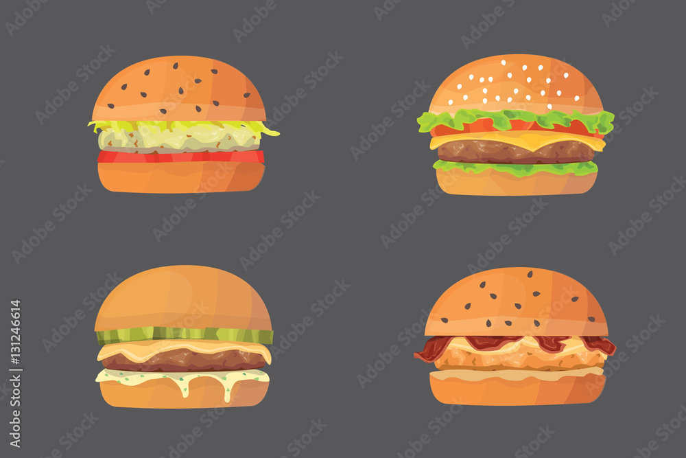Burger cartoon fast food set. cheeseburger and hamburger vector ...