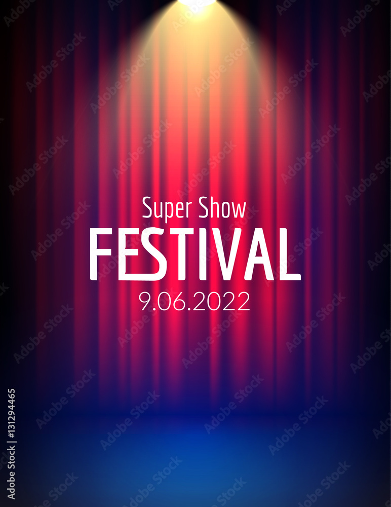 Festival show poster with spotlight. concert event, theater show design ...