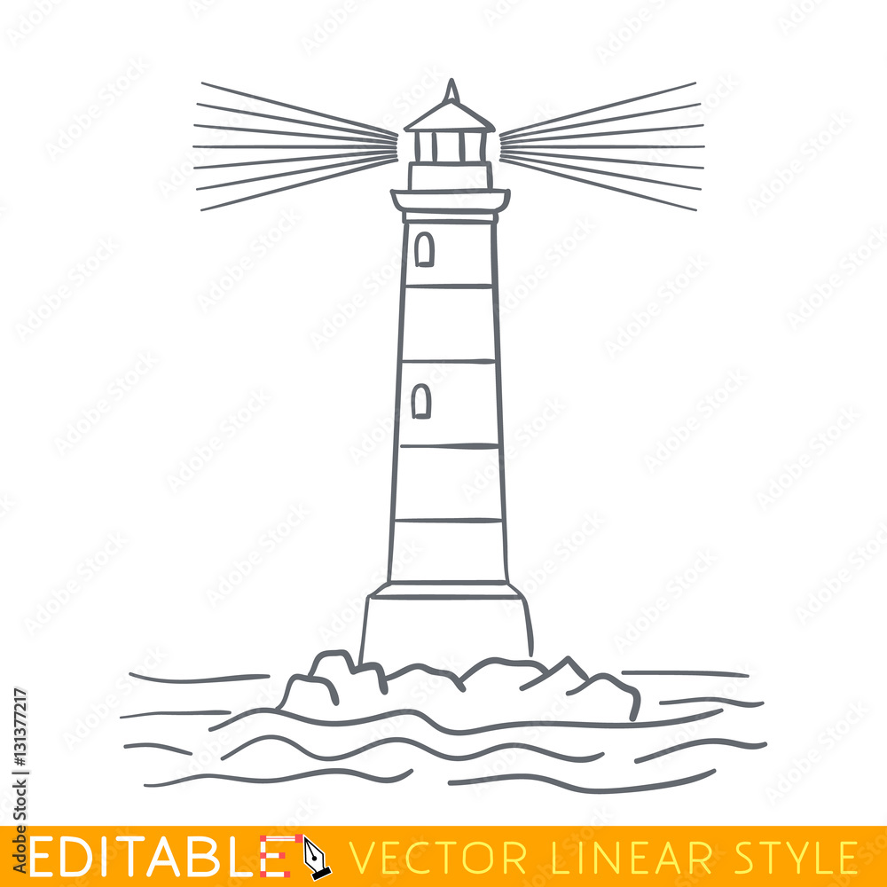 Lighthouse. Editable outline sketch. Stock vector illustration. Stock ...