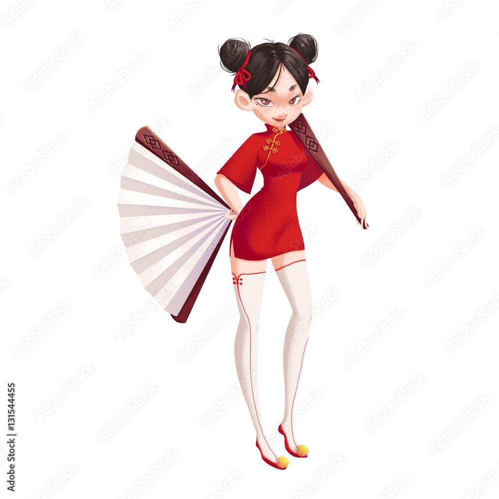 Cool Characters Series: Ancient Chinese Girl Holding Fans isolated on ...