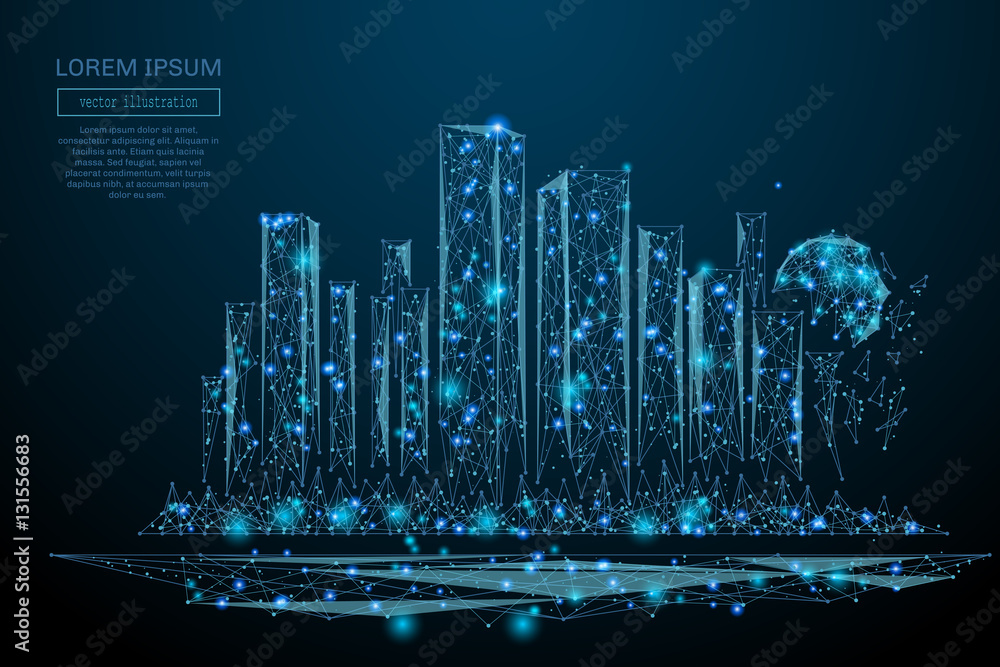 Abstract image of a Megalopolis in the form of a starry sky or space ...