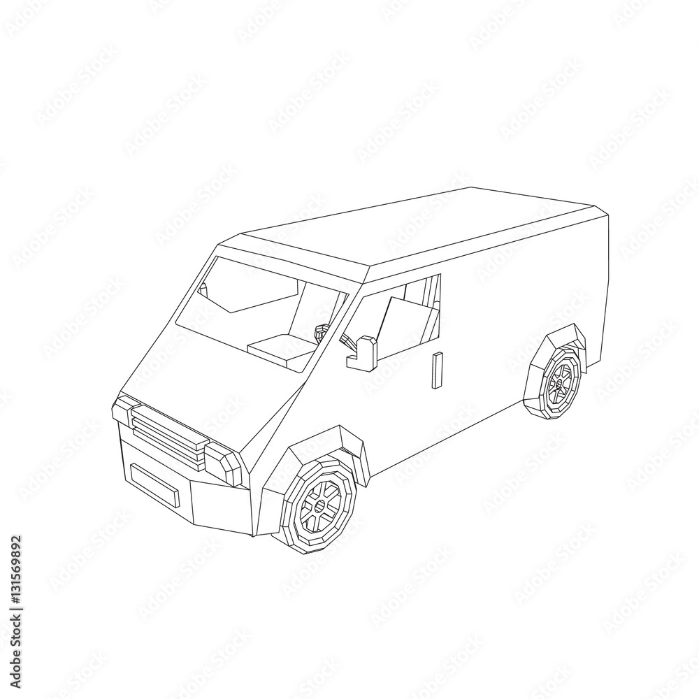 Polygonal minibus. Isolated on white background. Vector outline Stock ...