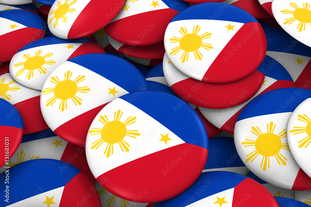 Philippines Badges Background - Pile of Filipino Flag Buttons 3D ...