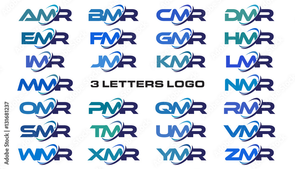 3 letters modern generic swoosh logo AMR, BMR, CMR, DMR, EMR, FMR, GMR ...