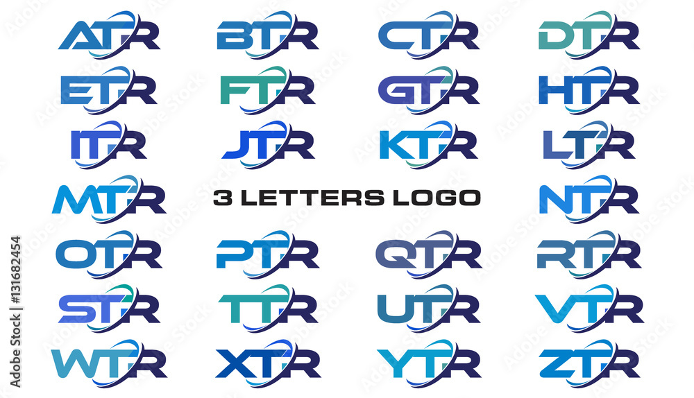 3 letters modern generic swoosh logo ATR, BTR, CTR, DTR, ETR, FTR, GTR ...