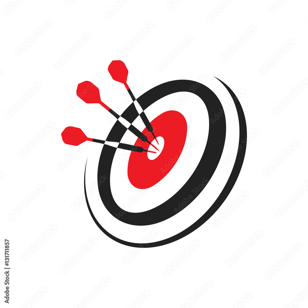 Target with three darts, using dart in the bullseye on dartboard ...