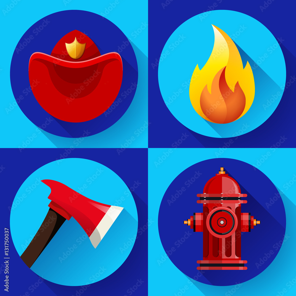 Firefighter icons elements set Stock Vector | Adobe Stock