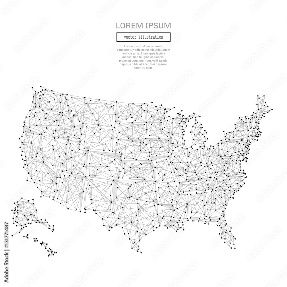 Abstract polygonal space low poly USA map with connecting dots and ...