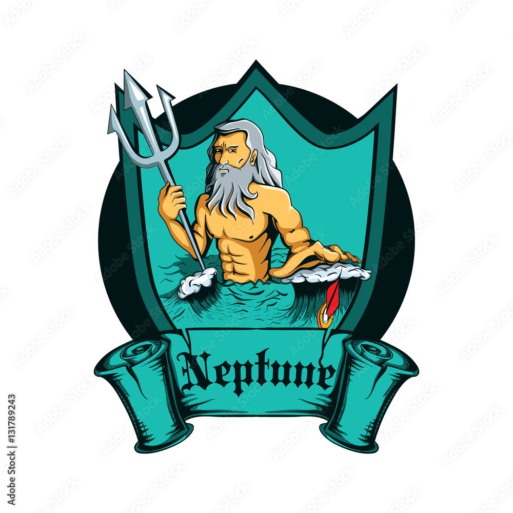 Shield Banner Ribbon Myth Greek Roman God Sea Poseidon Neptune Stock ...
