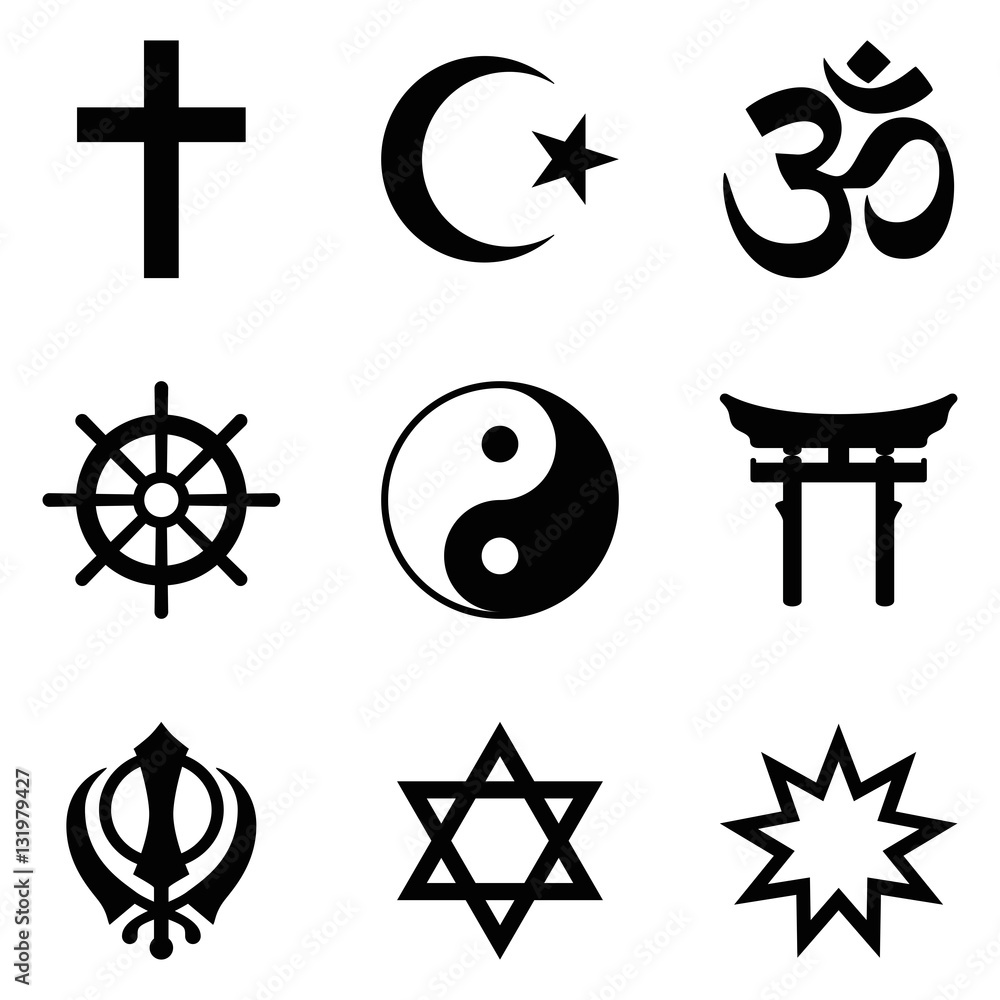 Symbols of World religions. Nine signs of major religious groups and ...