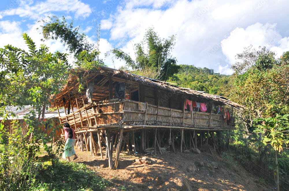 Stock-Foto „View of the Raga village of the Miri tribe (MishingI in the ...