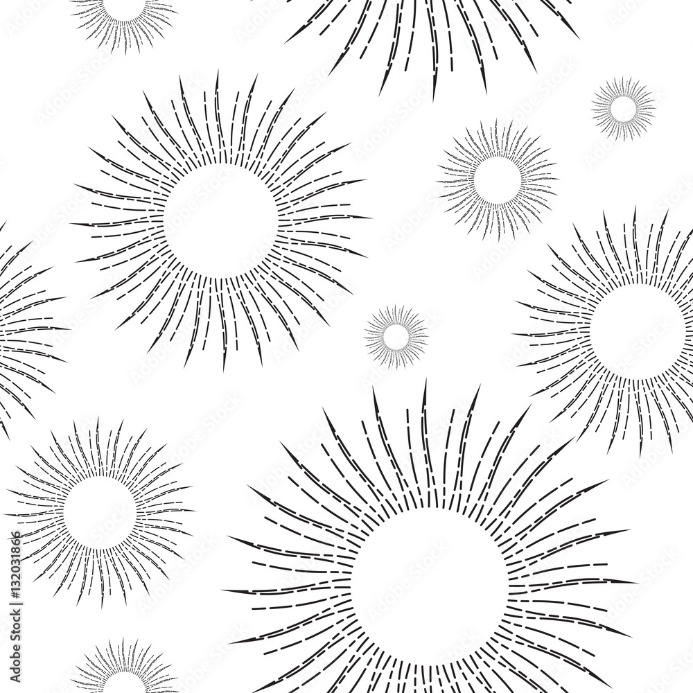 Sunshine rays seamless pattern in vintage style. Sunburst linear ...