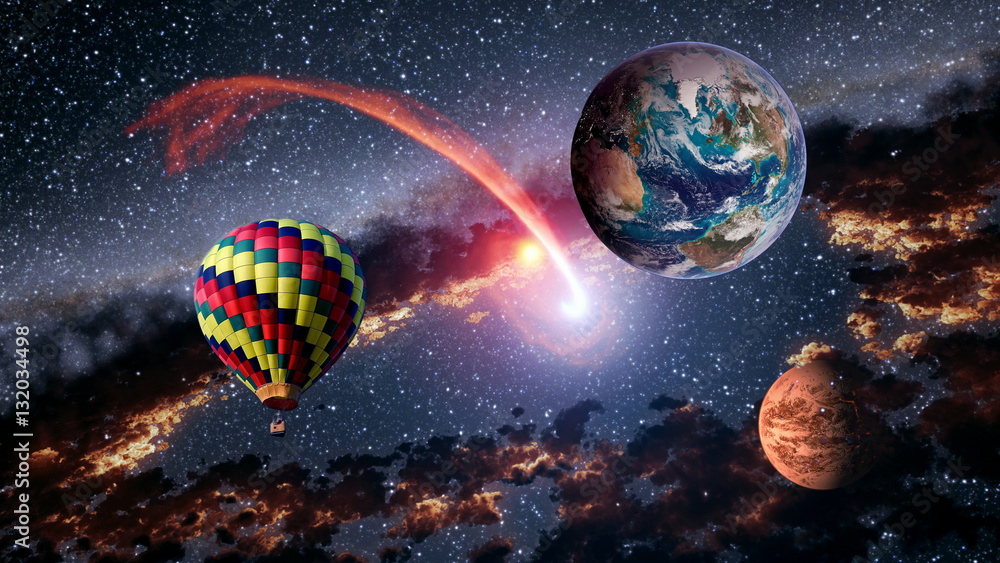 Hot air balloon outer space shooting star planet fairy tale stunning ...