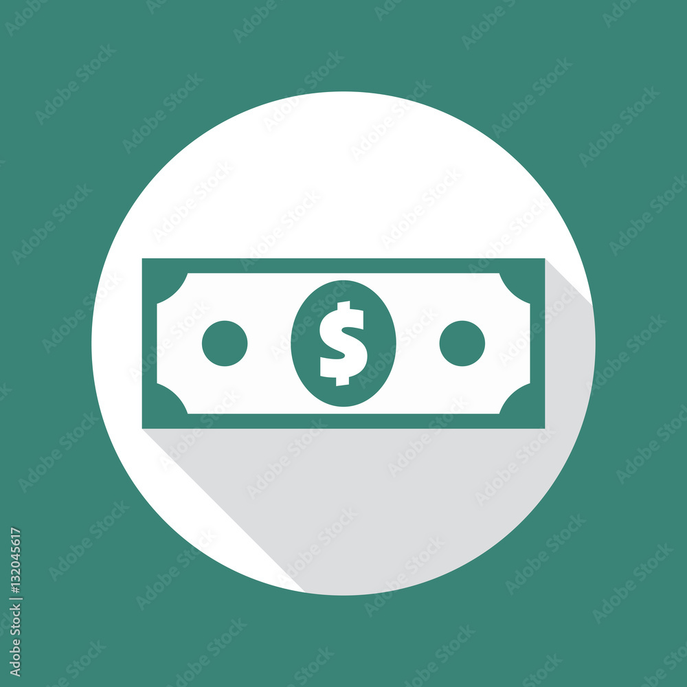 Dollar banknote flat icon in the circle shape. USA currency note symbol ...