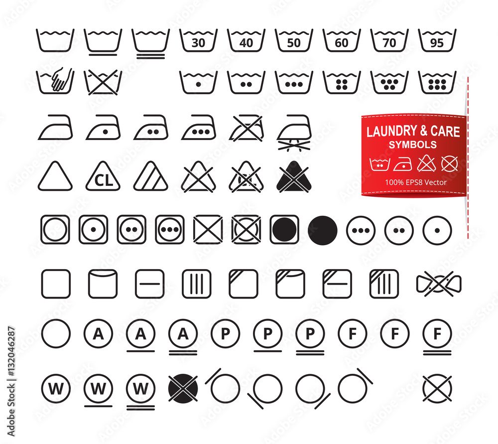 Icon set of laundry symbols in modern thin line flat design style ...