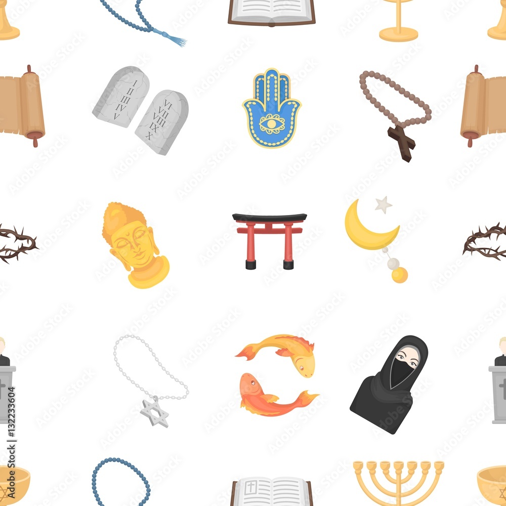 Religion pattern icons in cartoon style. Big collection of religion ...