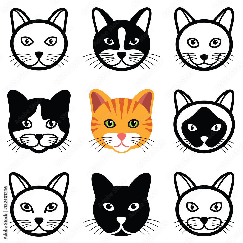 Cat head icon collection - vector illustration Stock Vector | Adobe Stock