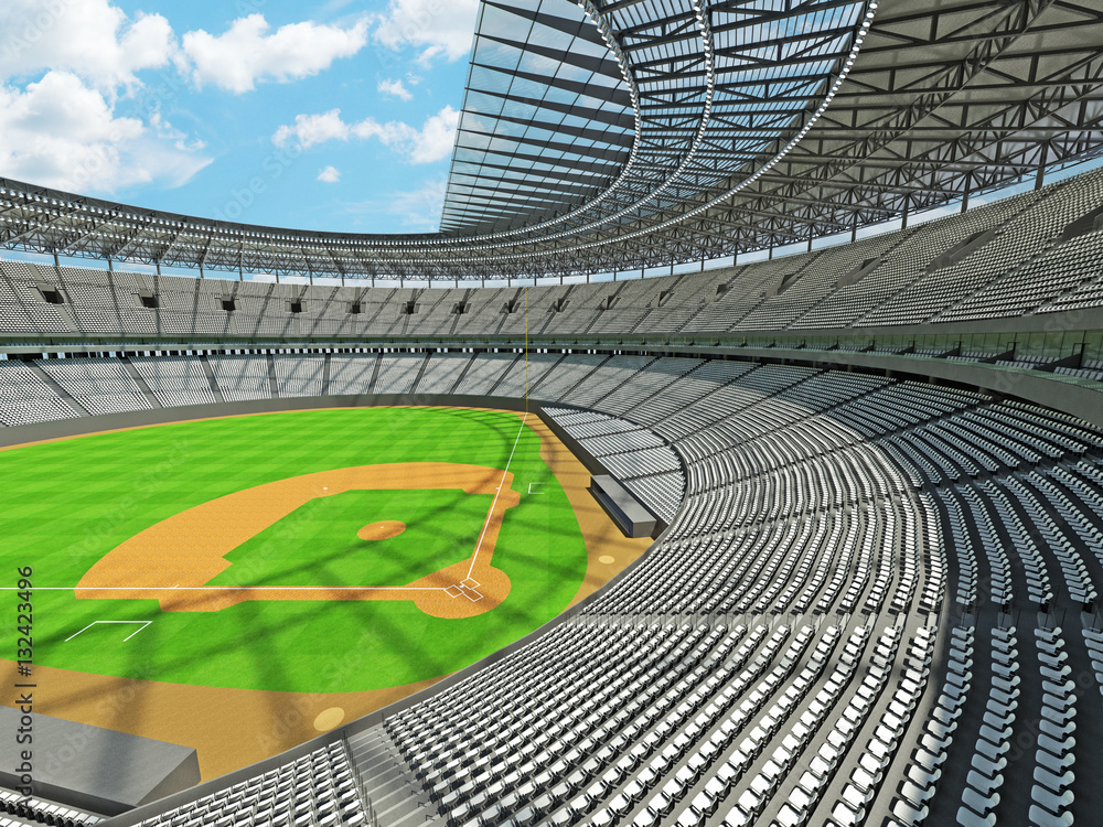 3D render of baseball stadium with white seats and VIP boxes Stock ...