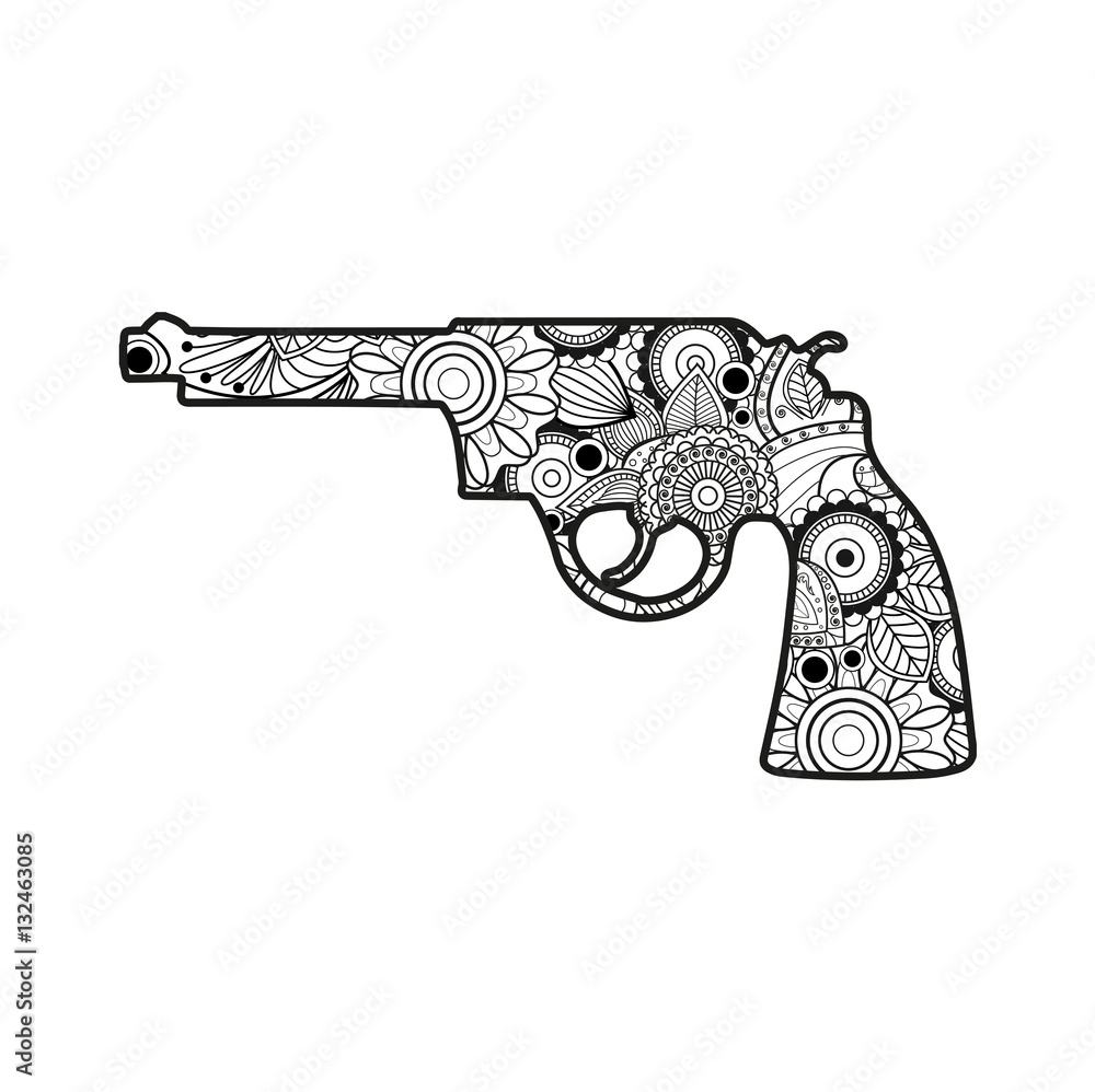 Vector illustration of a mandala gun for coloring book, pistola mandala ...