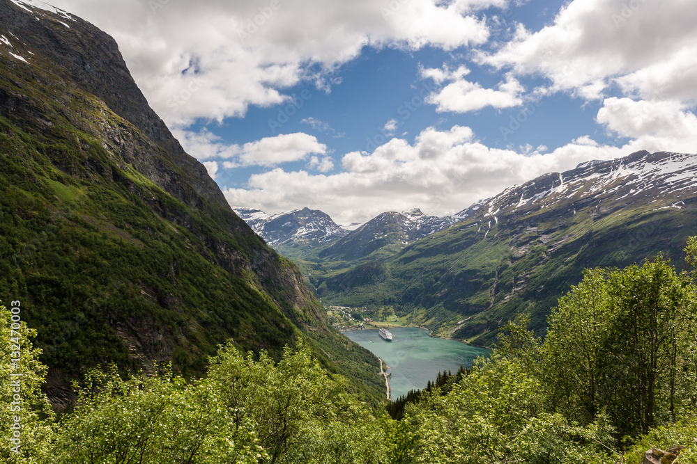 Geirangerfjorden from the route 63 Eidsdal-Geiranger, Norway Stock ...