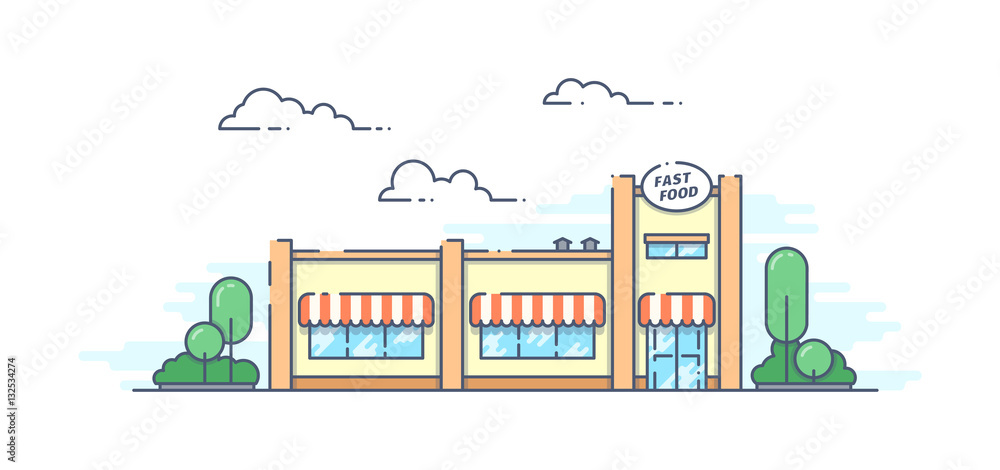 Fast food restaurant building front view facade. Stock Vector | Adobe Stock