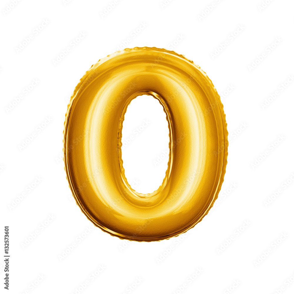 Balloon number 0 Zero 3D golden foil realistic alphabet Stock Photo ...