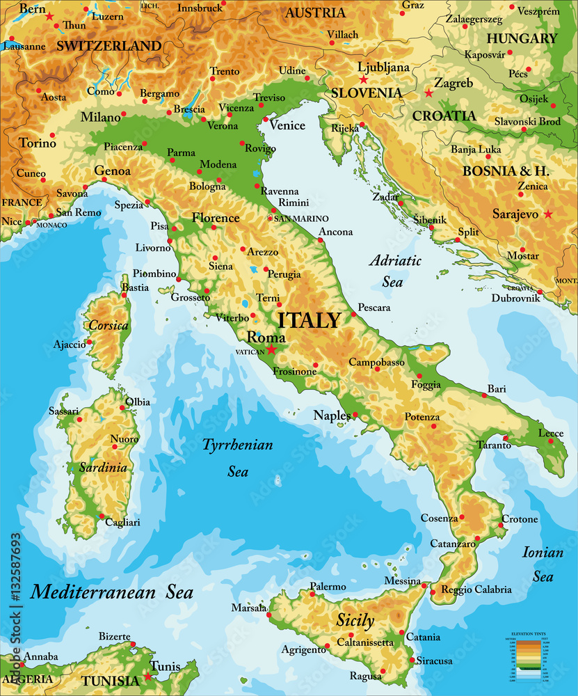 Italy relief map Stock Vector | Adobe Stock